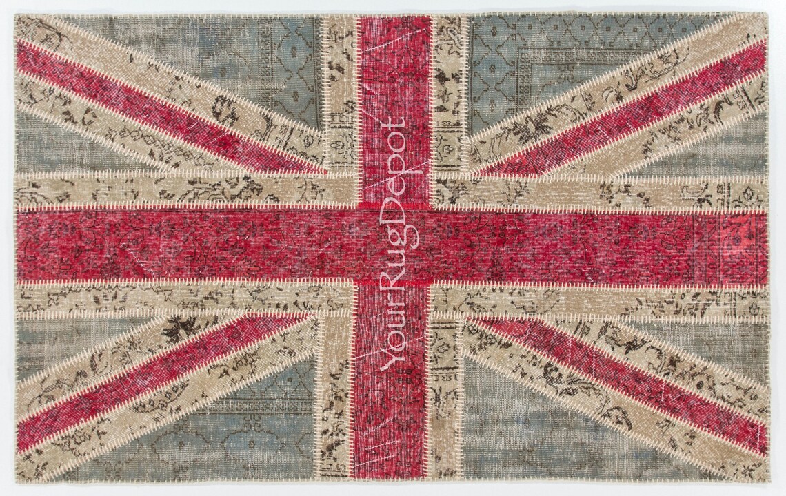 Handmade Union Jack British Flag Design Patchwork Rug Made From Re-dyed ...