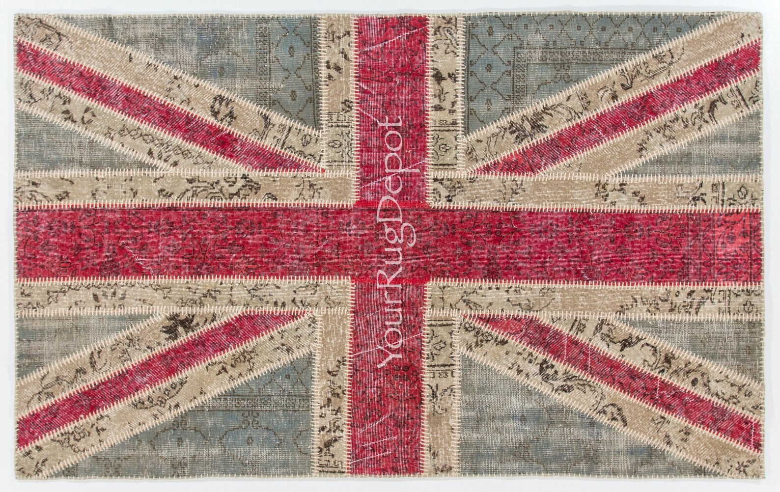 Handmade Union Jack British Flag Design Patchwork Rug Made From Re-dyed ...