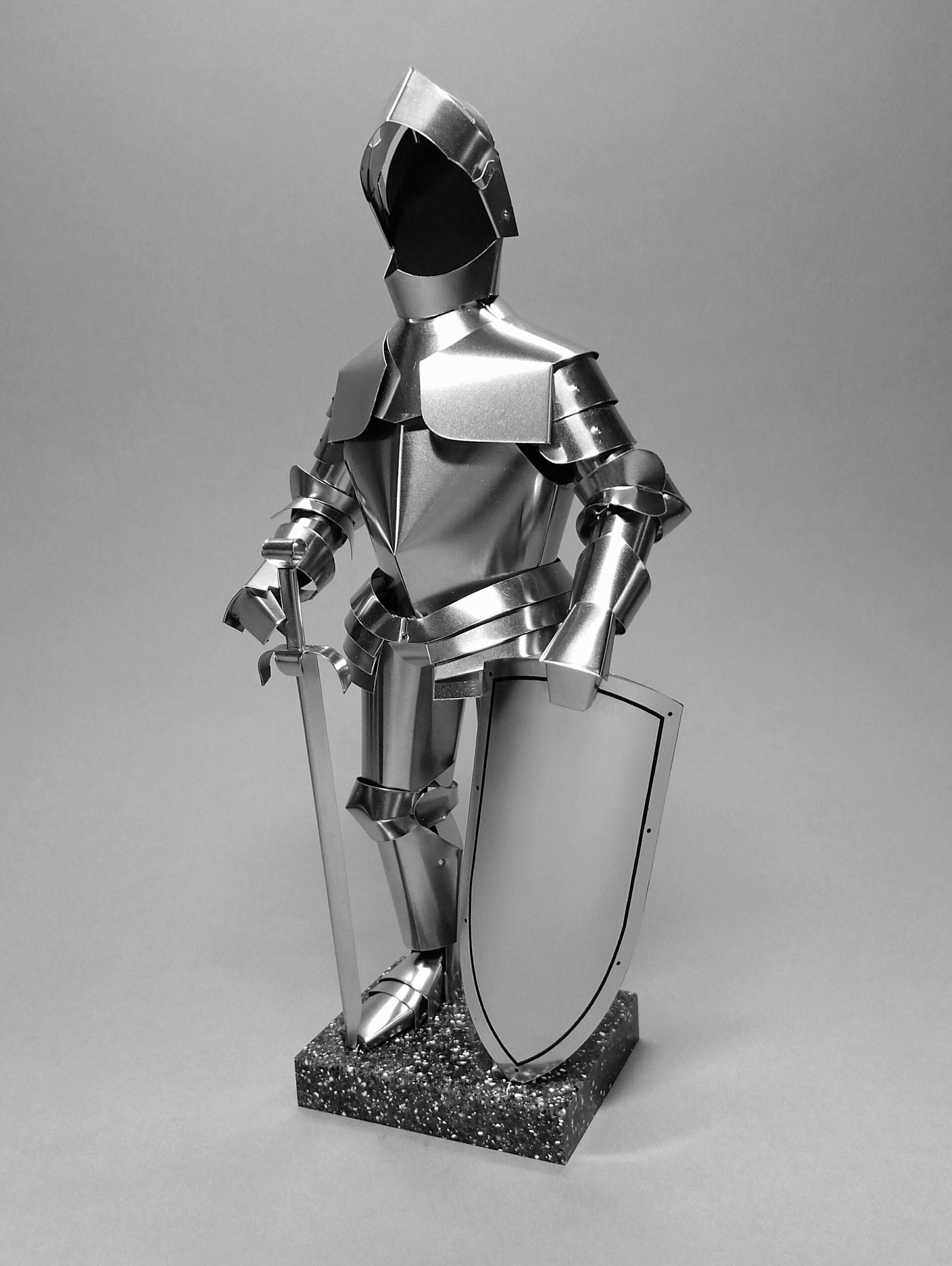 Knight Statue,metal Decor,sword and Shield Figurine,stainless Steel ...