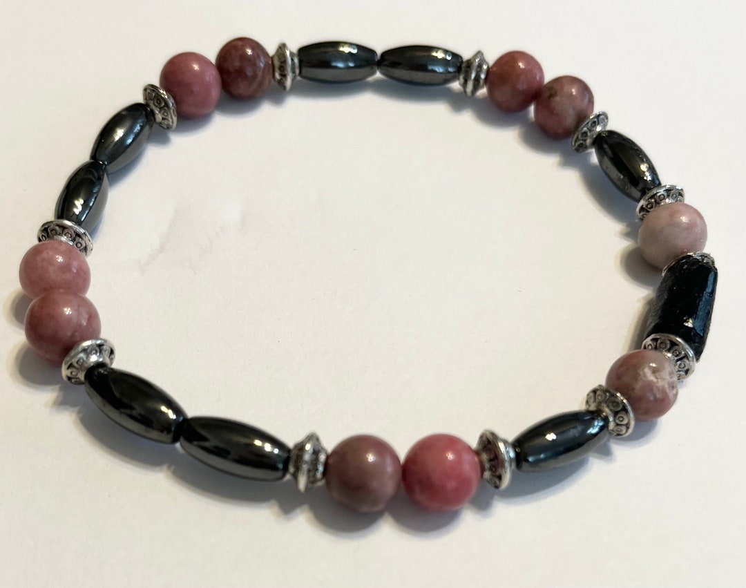 MEN'S Bracelet for COPD or Any Lung Disease With Genuine Rhodonite and ...
