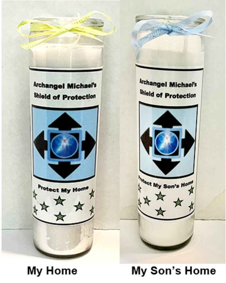 Two ARCHANGEL MICHAEL Home Protection Prayer Candles My Home and My Son ...