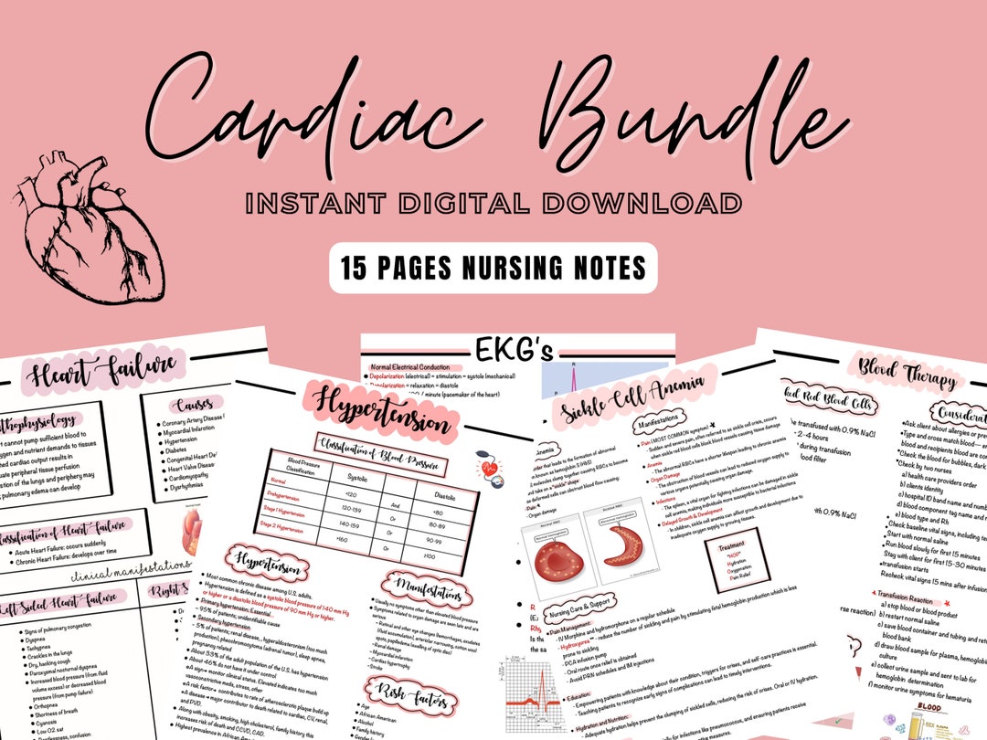 Cardiac Nursing Notes Bundle | 15 Pages | NCLEX Review | Ekgs ...