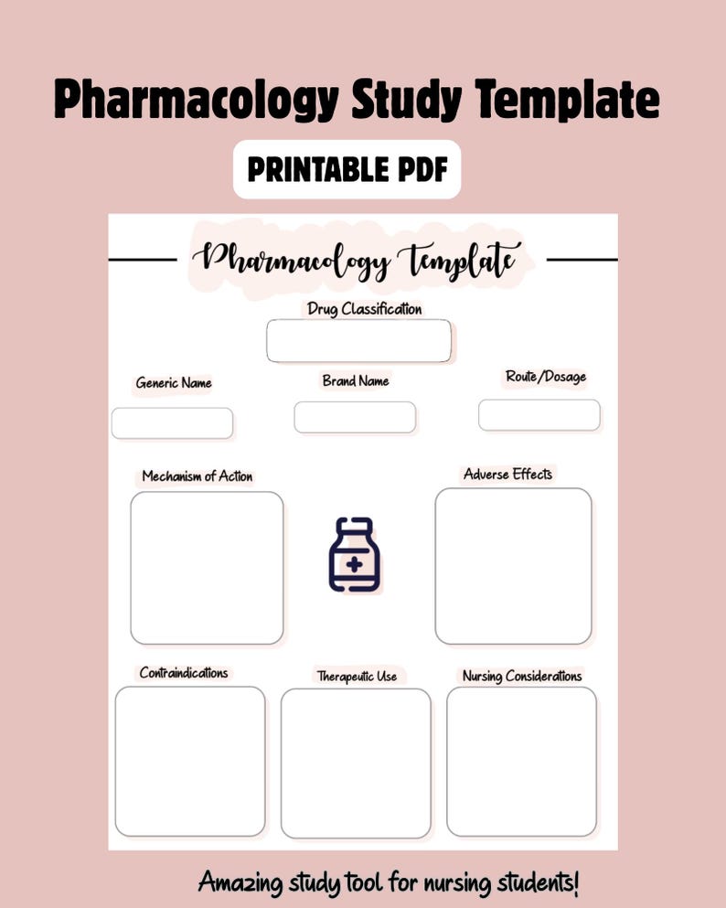 Pharmacology Study Template | Nursing | Instant Digital Download PDF - Etsy