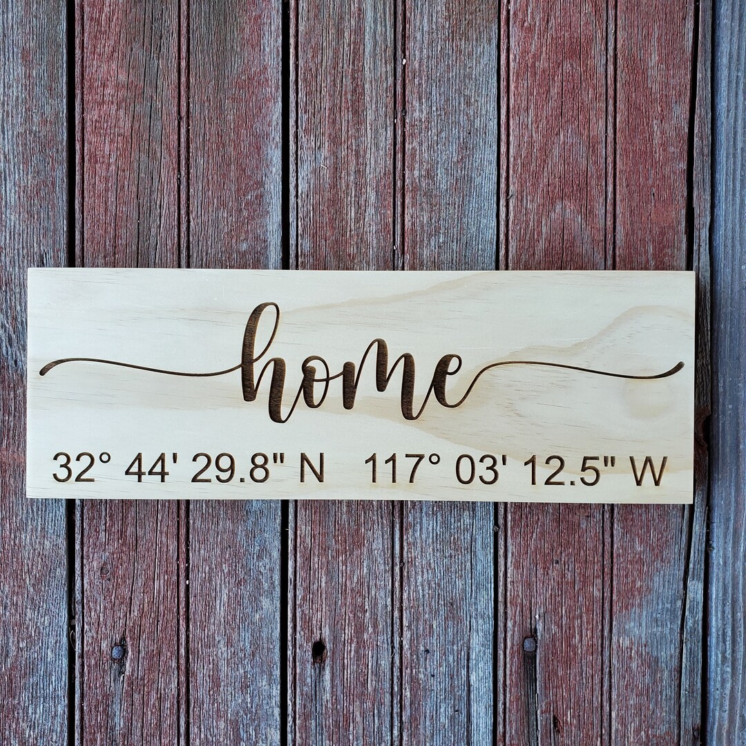 Home Coordinates Sign | Custom Sign | Custom Wood Sign | Laser Engraved ...