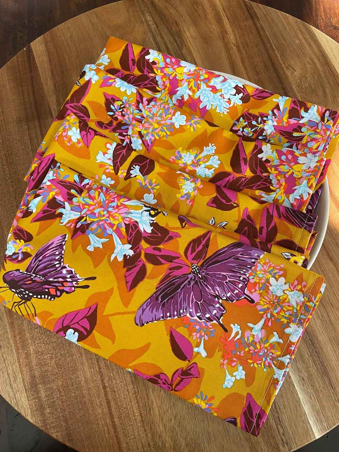 Bees & Butterflies on Toffee - Cotton Cloth Dinner Napkins Set ...