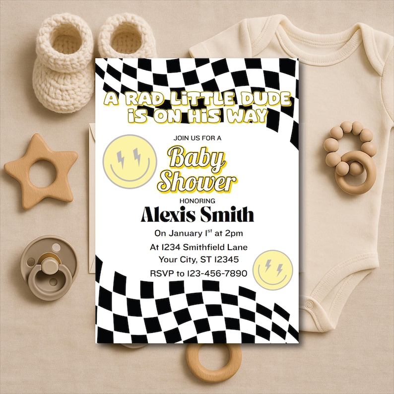 Rad Little Dude Baby Shower Card – Digital Download, Retro Baby Boy ...