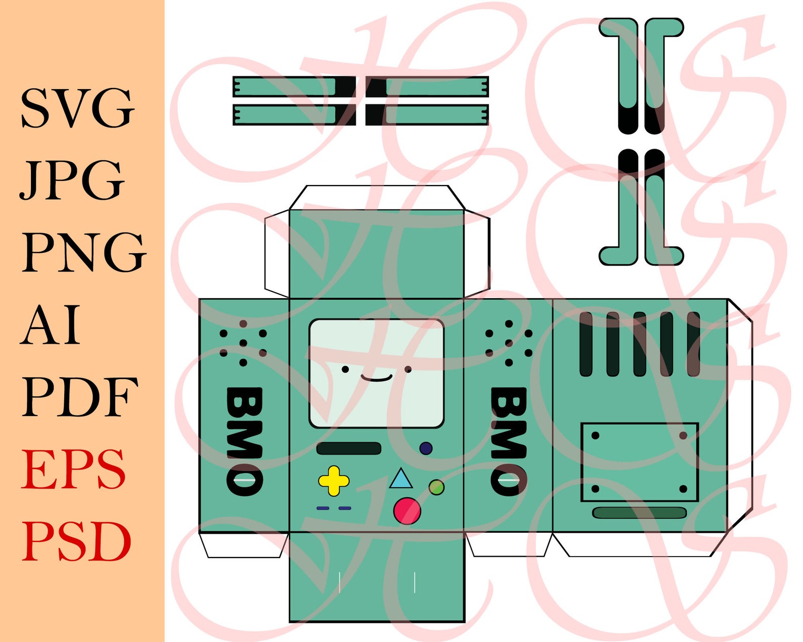 SVG File Box Template, BMO Box, Adventure Time, Box, Illustration, Jpg ...