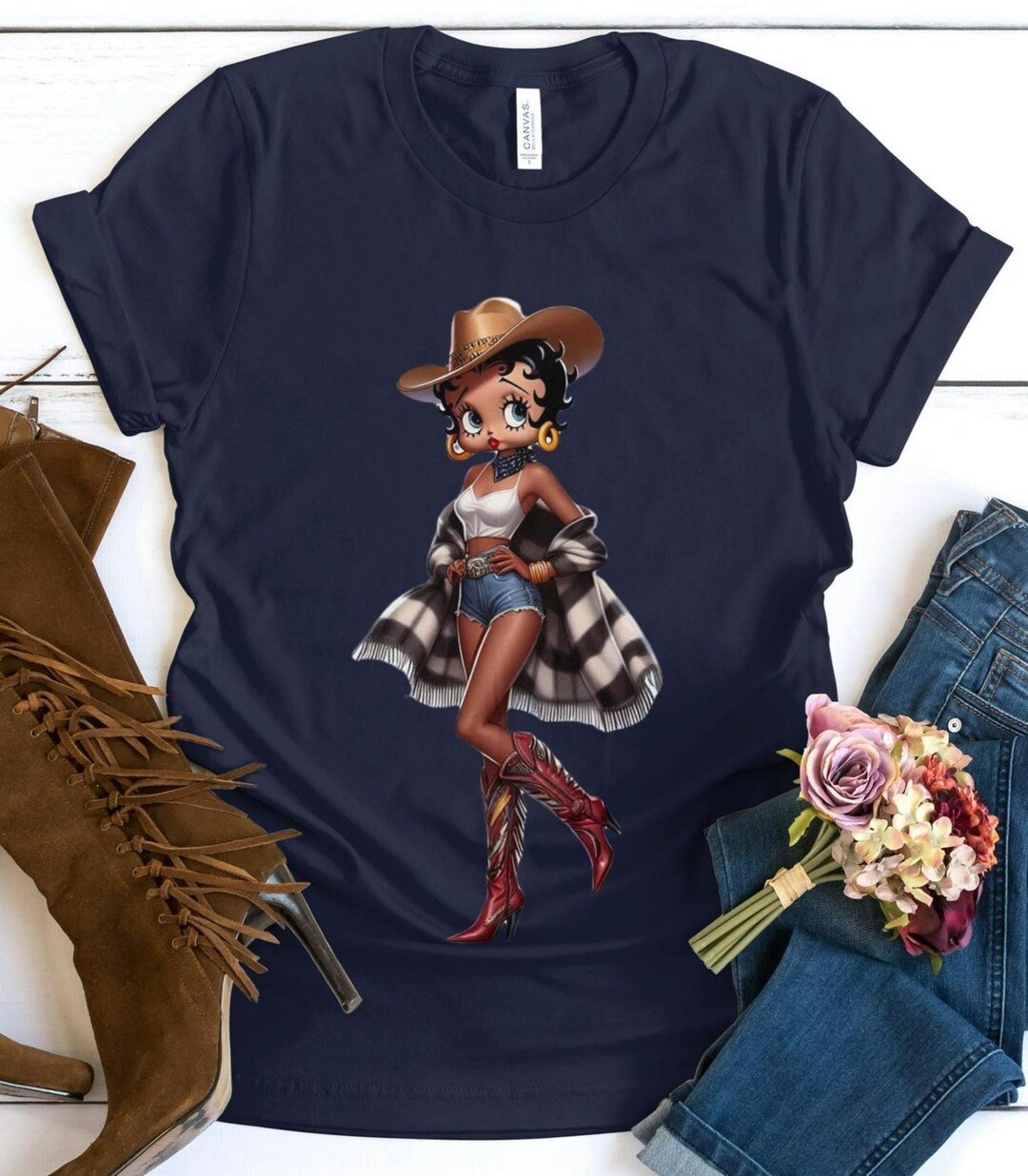 BETTY BOOP RODEO Country Small Town Girl Cowgirl White Dress Boots ...