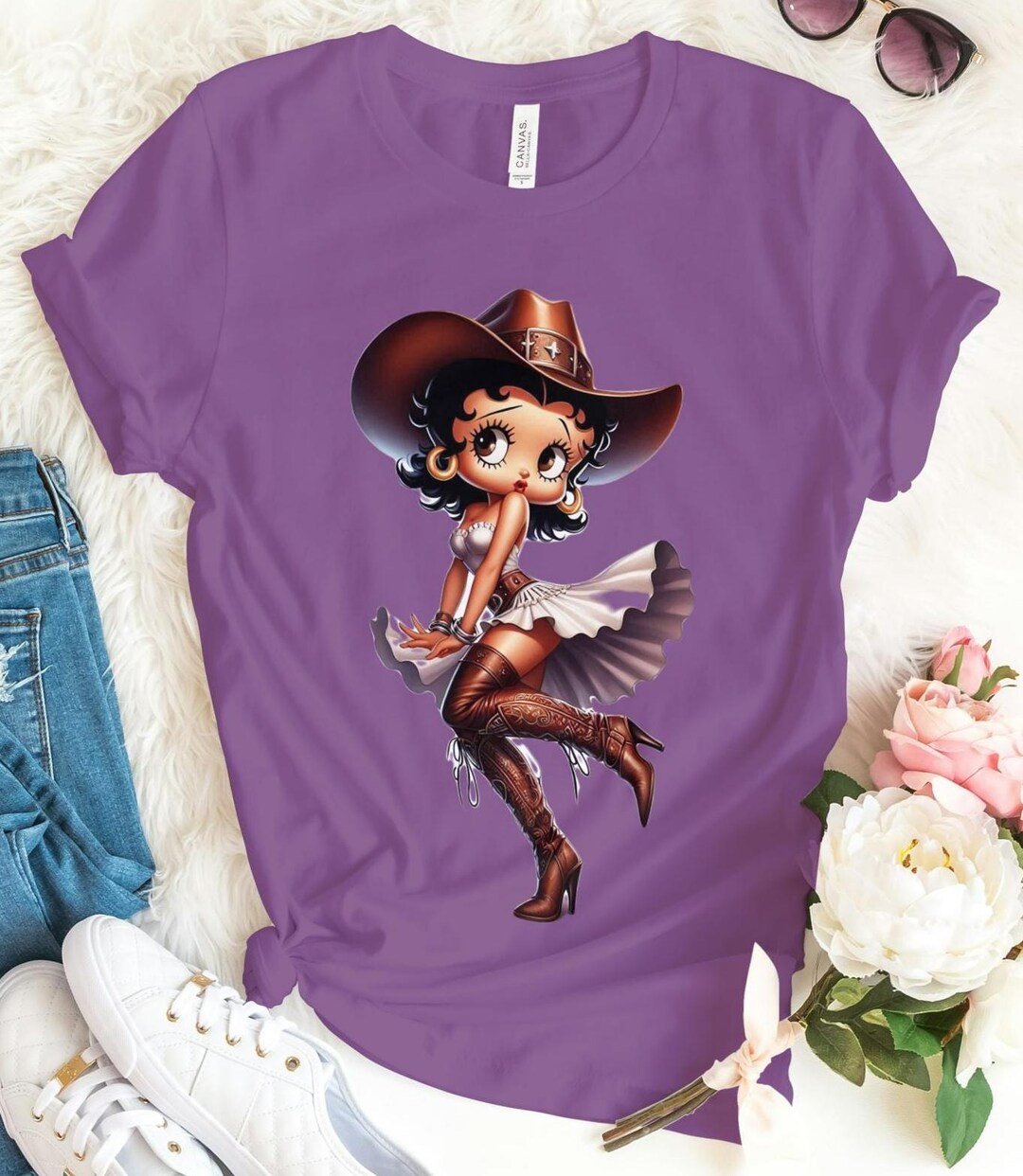 BETTY BOOP RODEO Country Small Town Girl Cowgirl White Dress Boots ...