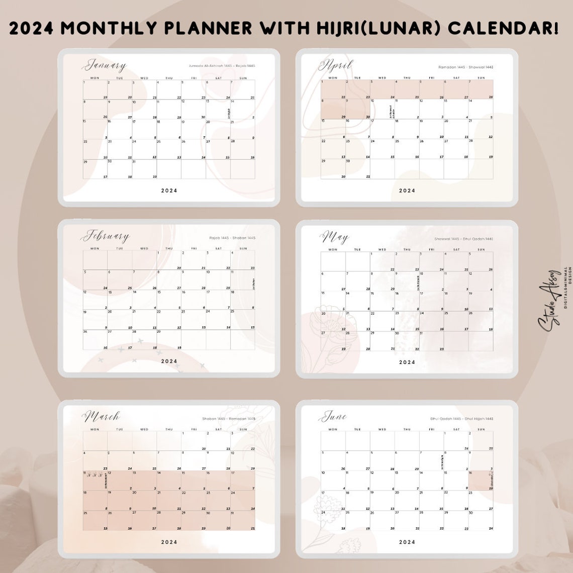 2024 Gregorian & Lunar Hijri Islamic Calendar Neutral Minimal - Etsy
