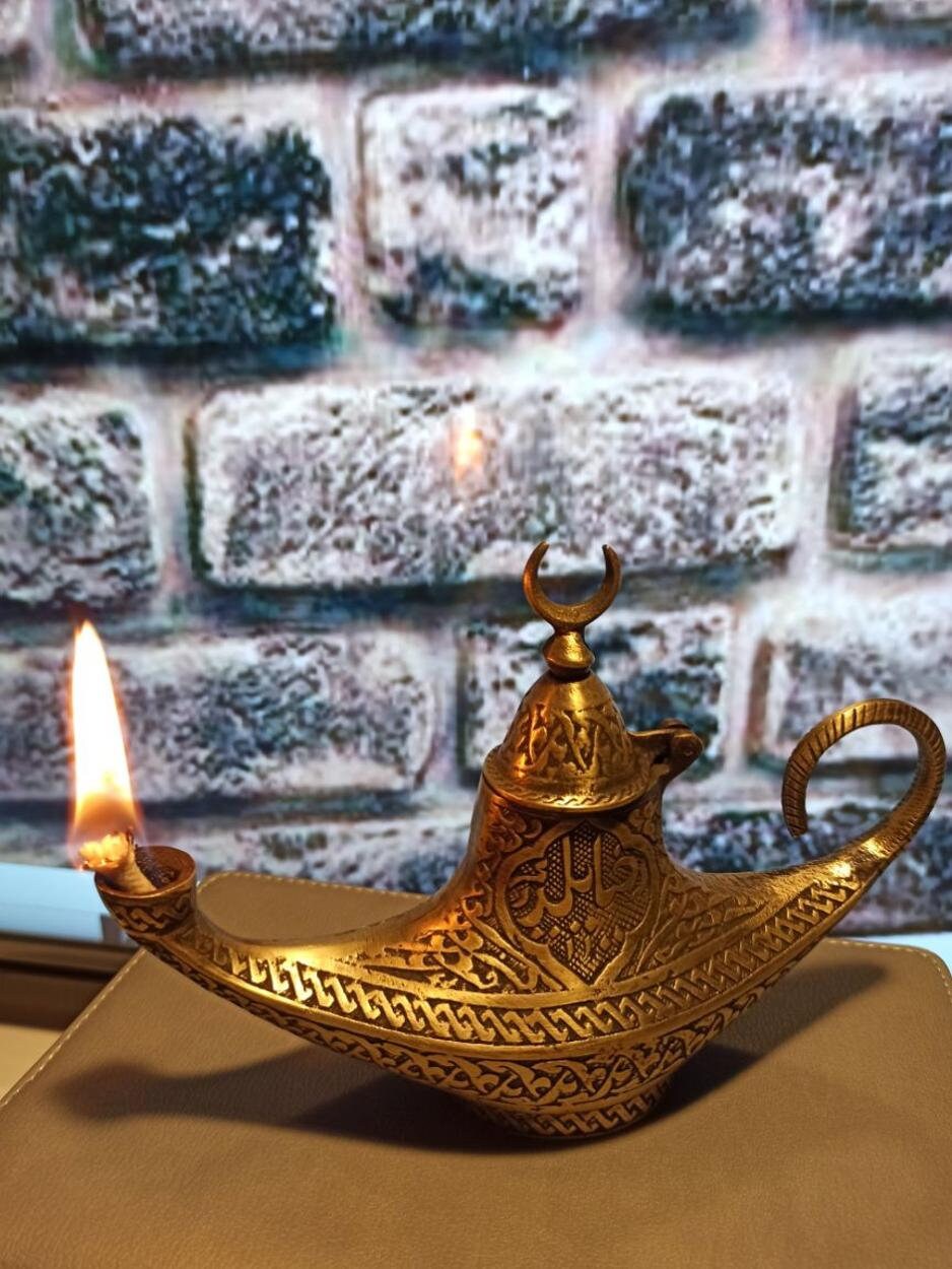 Brass Oil Lamp, Vintage Oil Lamp, Kerosene Lamp, Genie Lamp, Aladdin ...