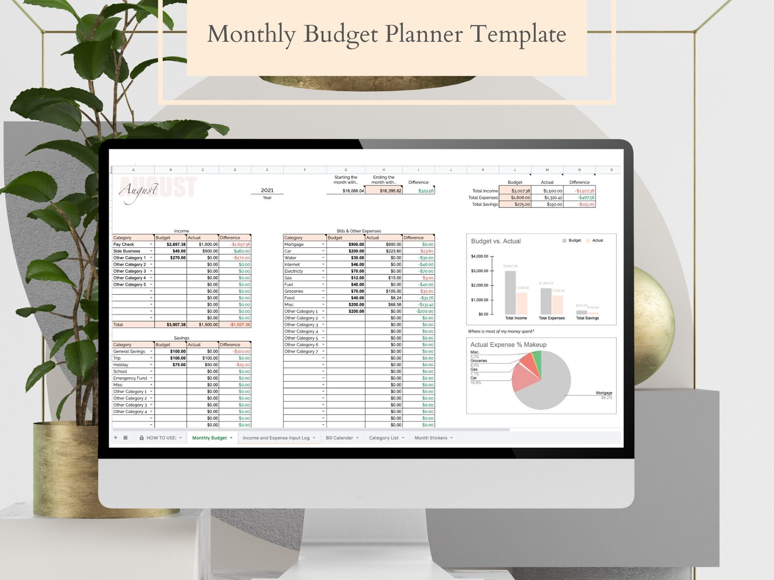 Monthly Budget Spreadsheet Google Sheets Budget Template - Etsy