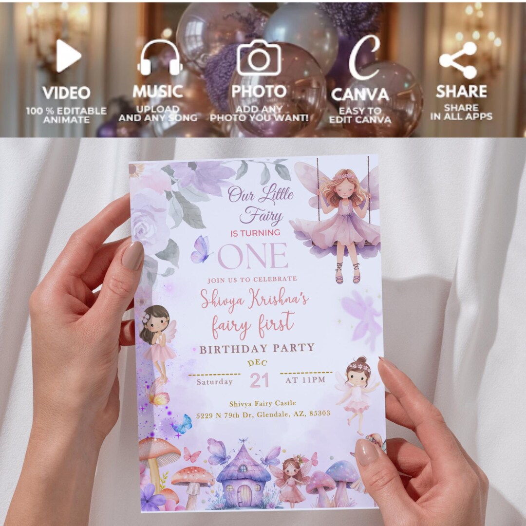 Birthday Invitation, Fairy 1st Birthday Invite, Enchanted Birthday ...