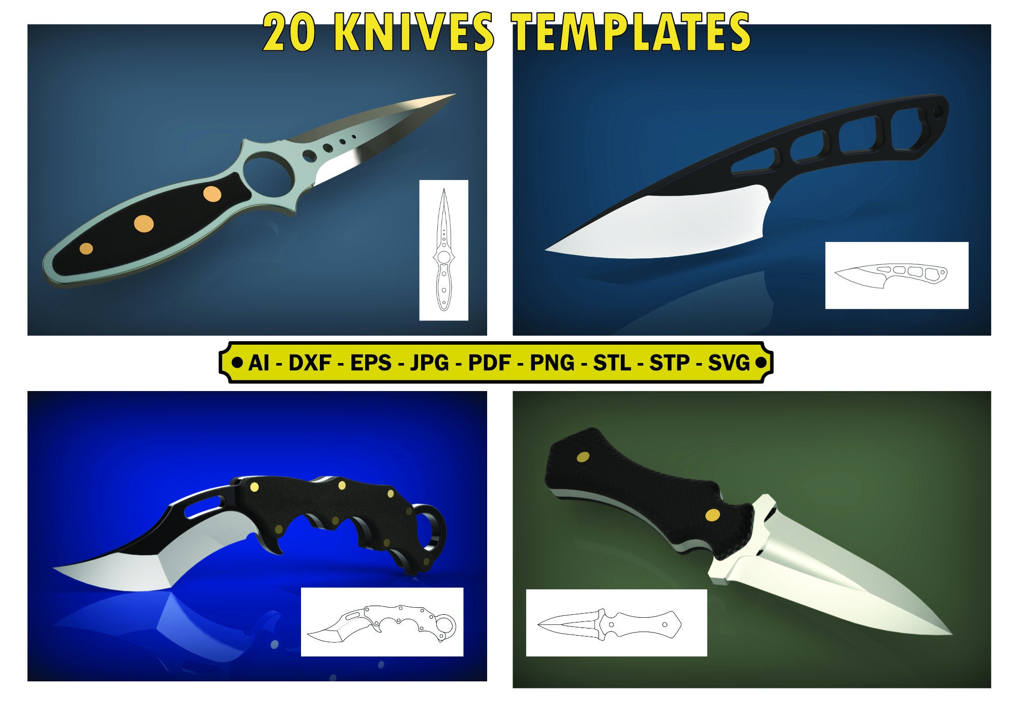 20 Knives Templates - Etsy