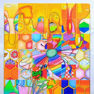 Collaborative Bees and Honey Coloring Poster. Enlarged Printable ...