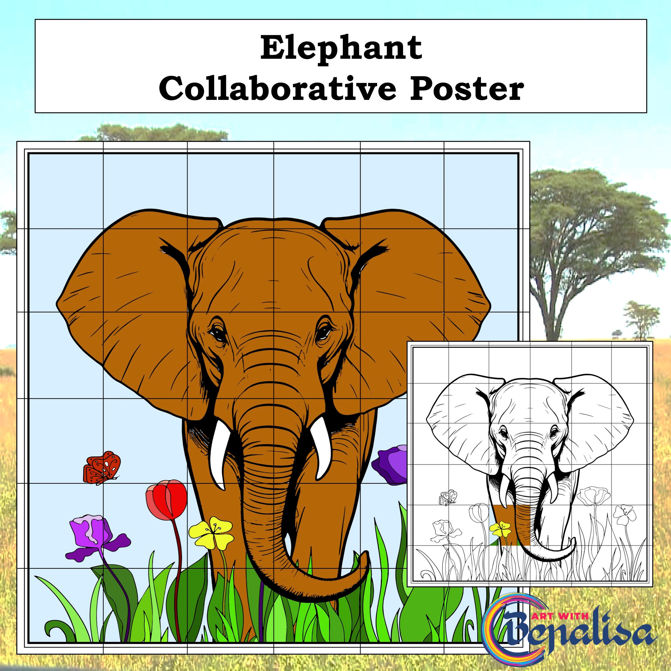 Elephant Collaborative Coloring Poster. Bulletin Board Craft.printable ...