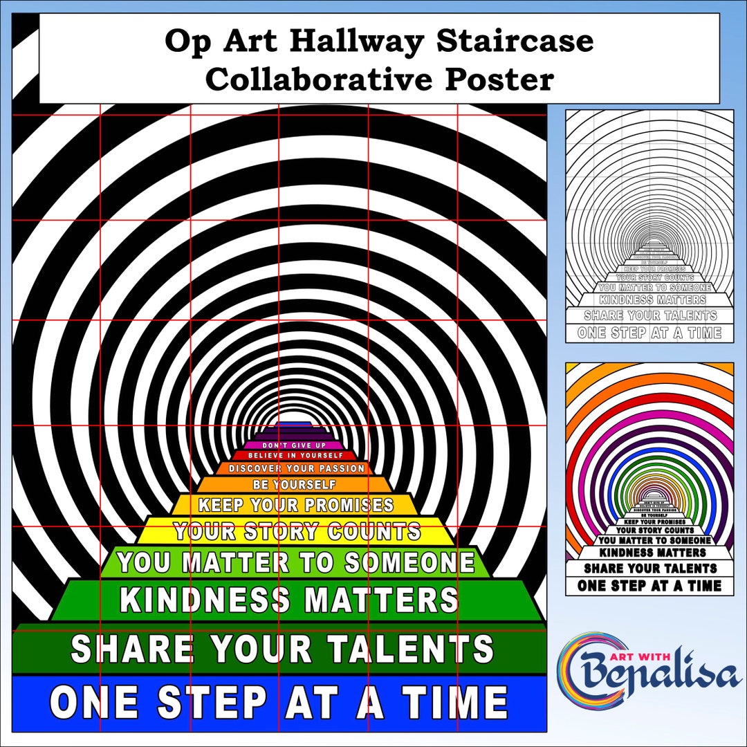 Op Art Hallway Stairs Poster à colorier collaboratif/Tableau d ...