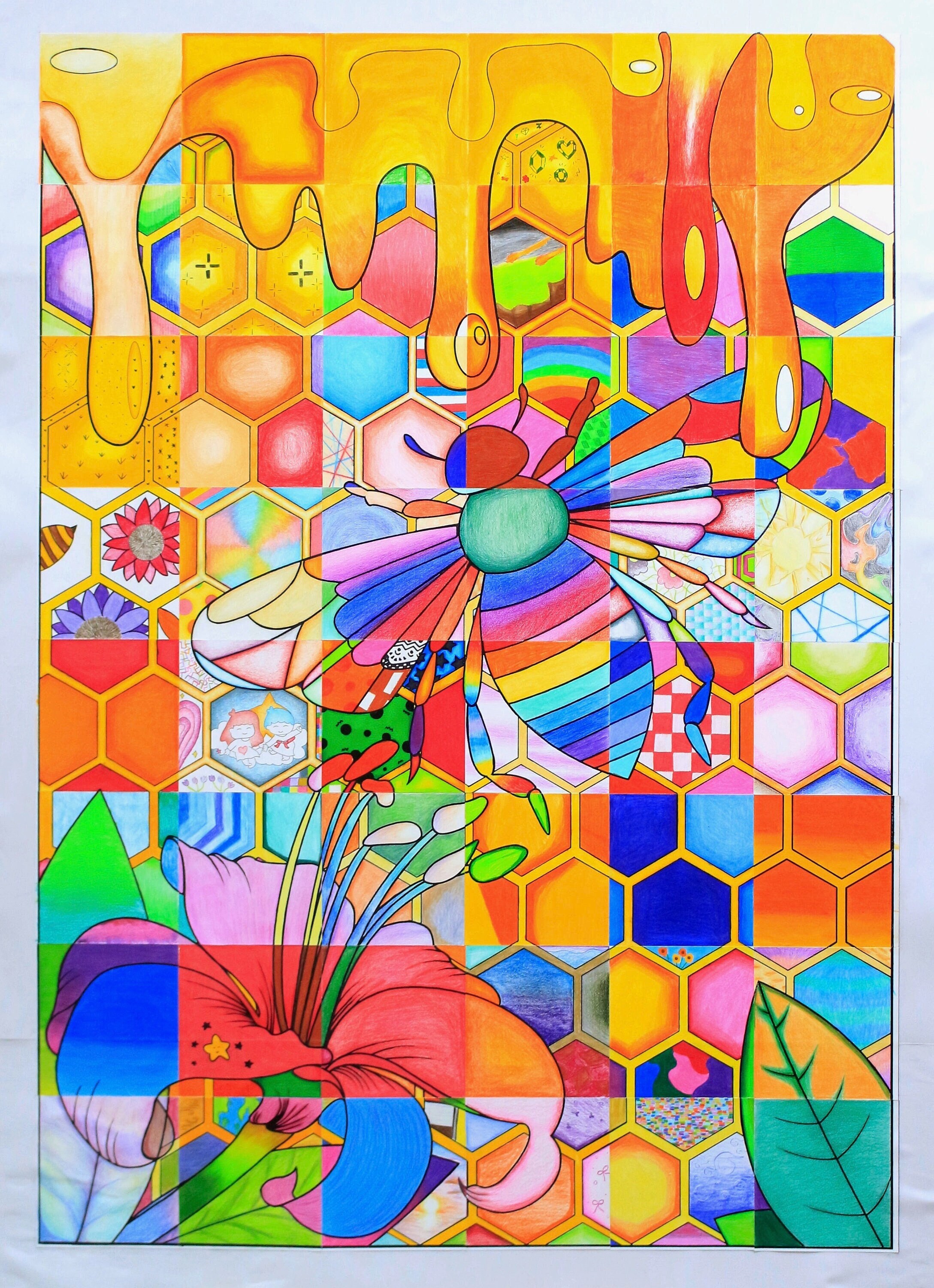 Collaborative Bees and Honey Coloring Poster. Enlarged Printable ...