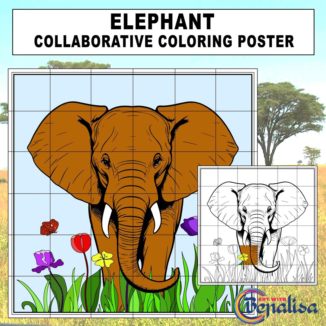 Elephant Collaborative Coloring Poster – Printable Bulletin Board Craft ...