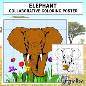 Elephant Collaborative Coloring Poster – Printable Bulletin Board Craft ...