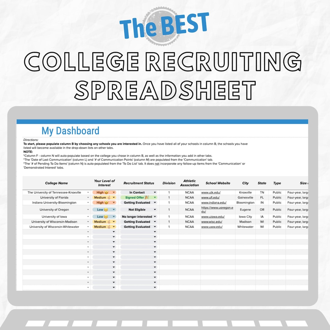 The BEST College Recruiting Spreadsheet for Student Athletes | Athletic ...