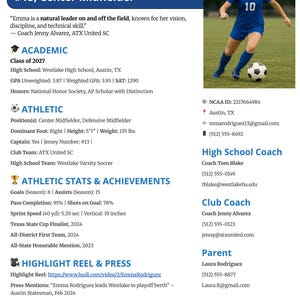 Soccer Resume Template for College Recruiting | Google Doc Editable ...