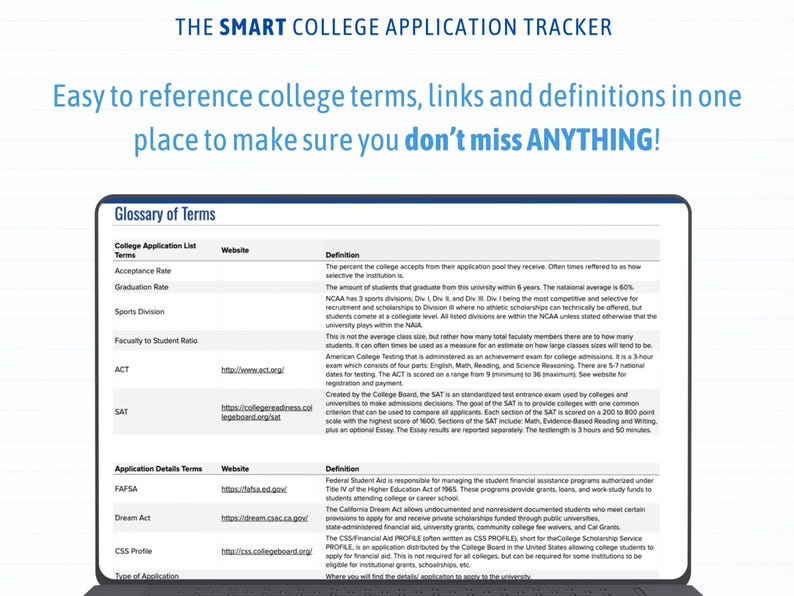 SMART College Application and Admissions Spreadsheet | Google Sheets ...