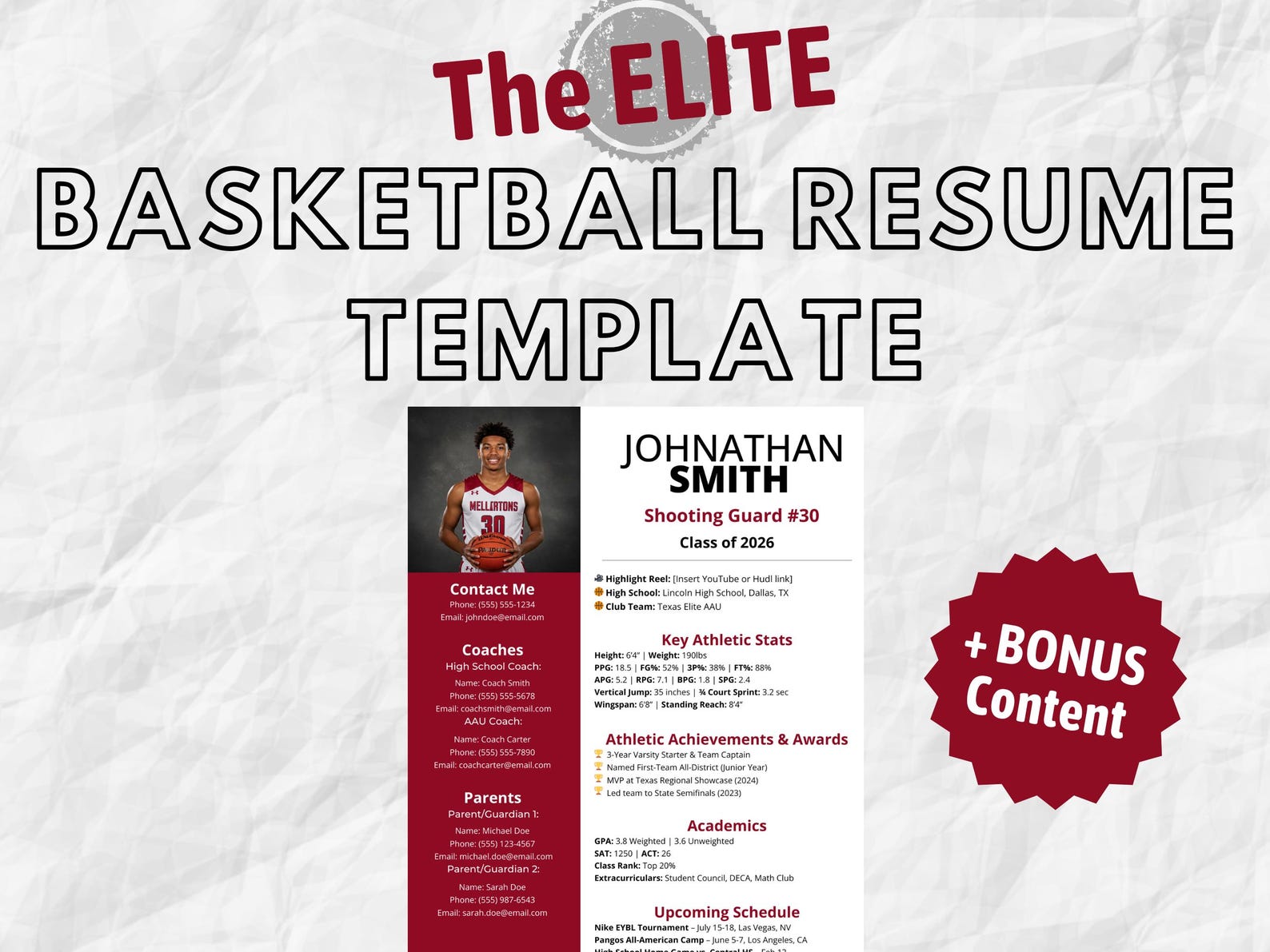 Recruitment Resume Template for Basketball Athletes | Google Doc ...