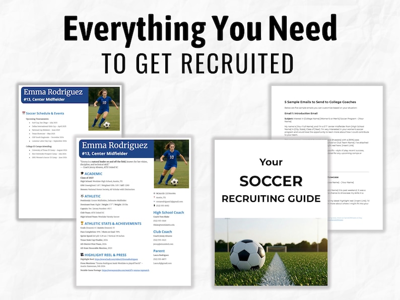 Soccer Recruitment Resume Template | Player Profile, Recruiting Guide ...
