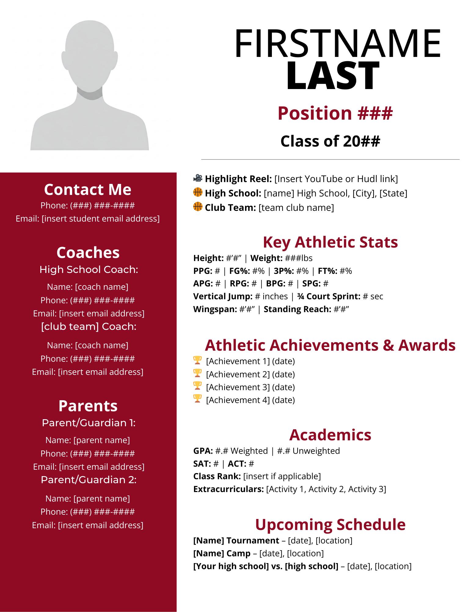 Elite Basketball Athletic Resume Template + Bonus Recruiting Guide ...