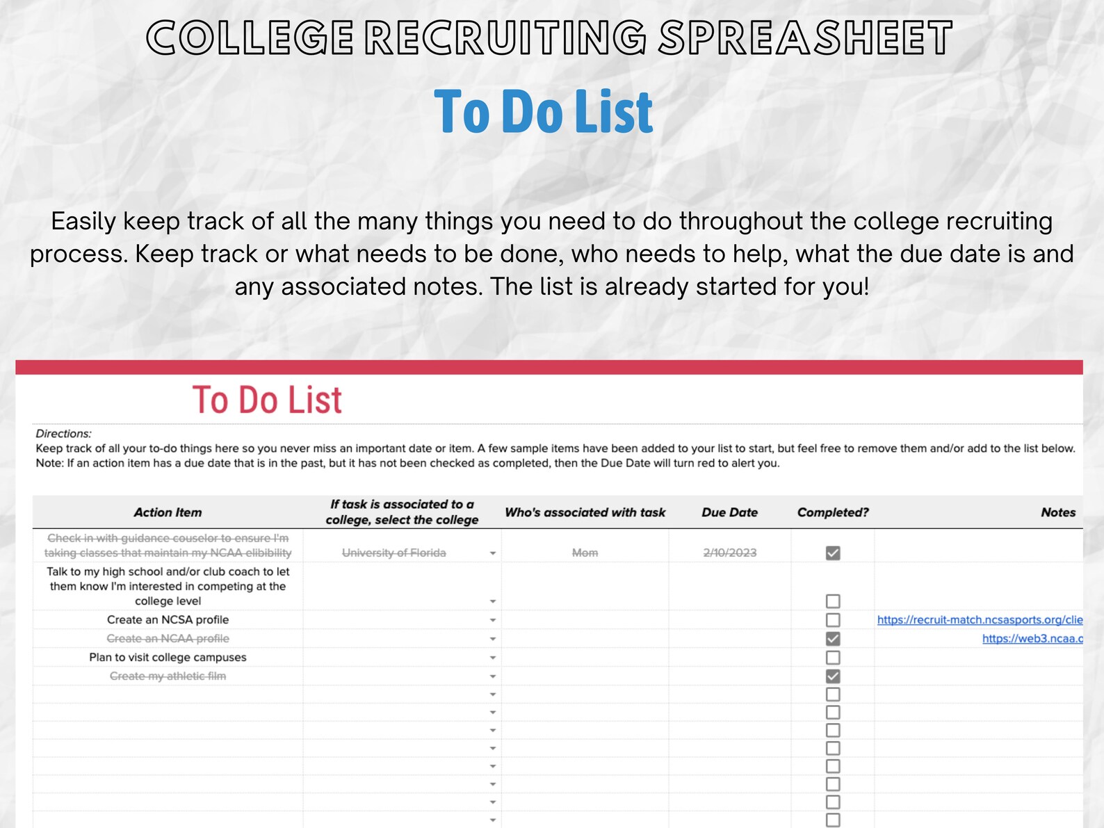 The BEST College Recruiting Spreadsheet for Student Athletes | Athletic ...