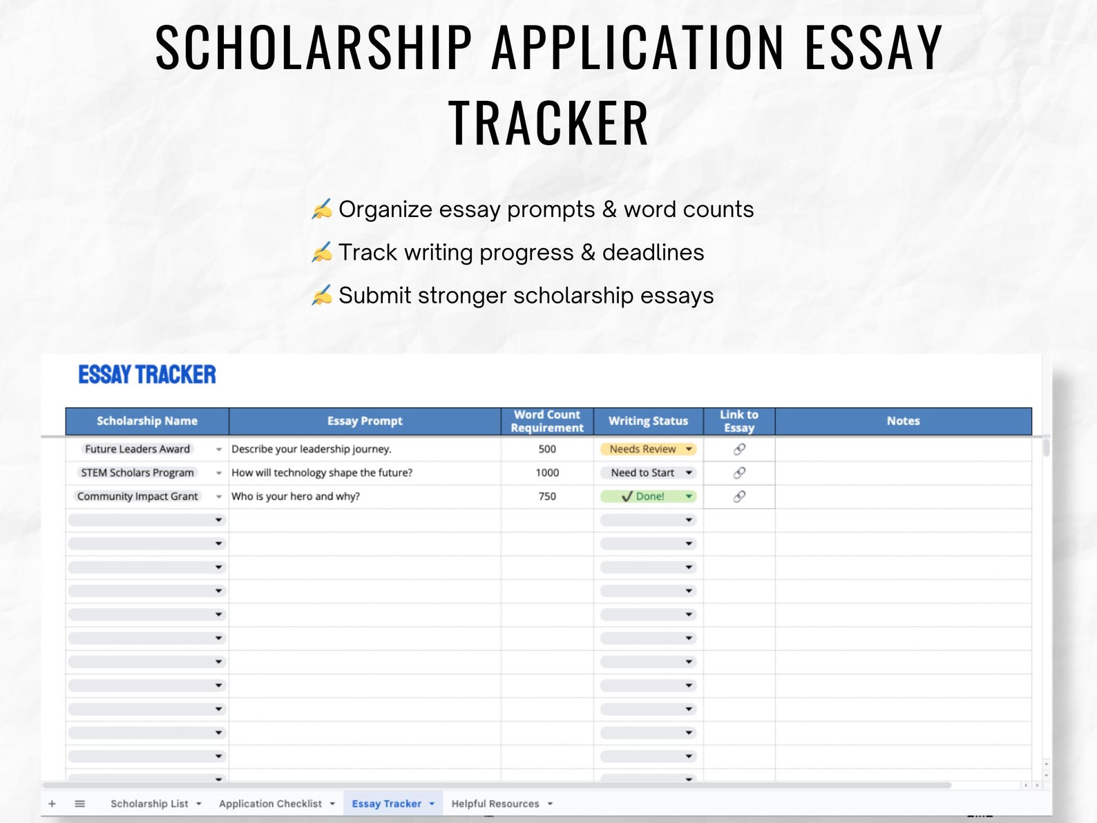 Scholarship Tracker in Google Sheets: College Scholarship Organizer ...