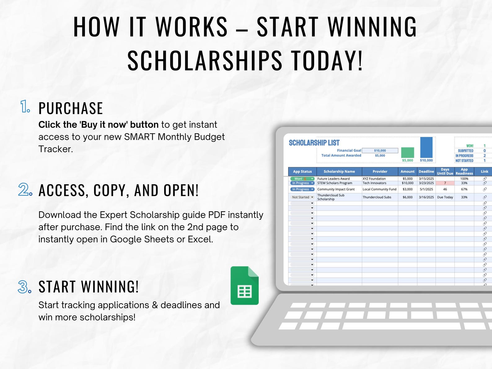 Scholarship Tracker in Google Sheets: College Scholarship Organizer ...
