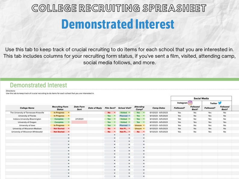 The BEST College Recruiting Spreadsheet for Student Athletes | Athletic ...