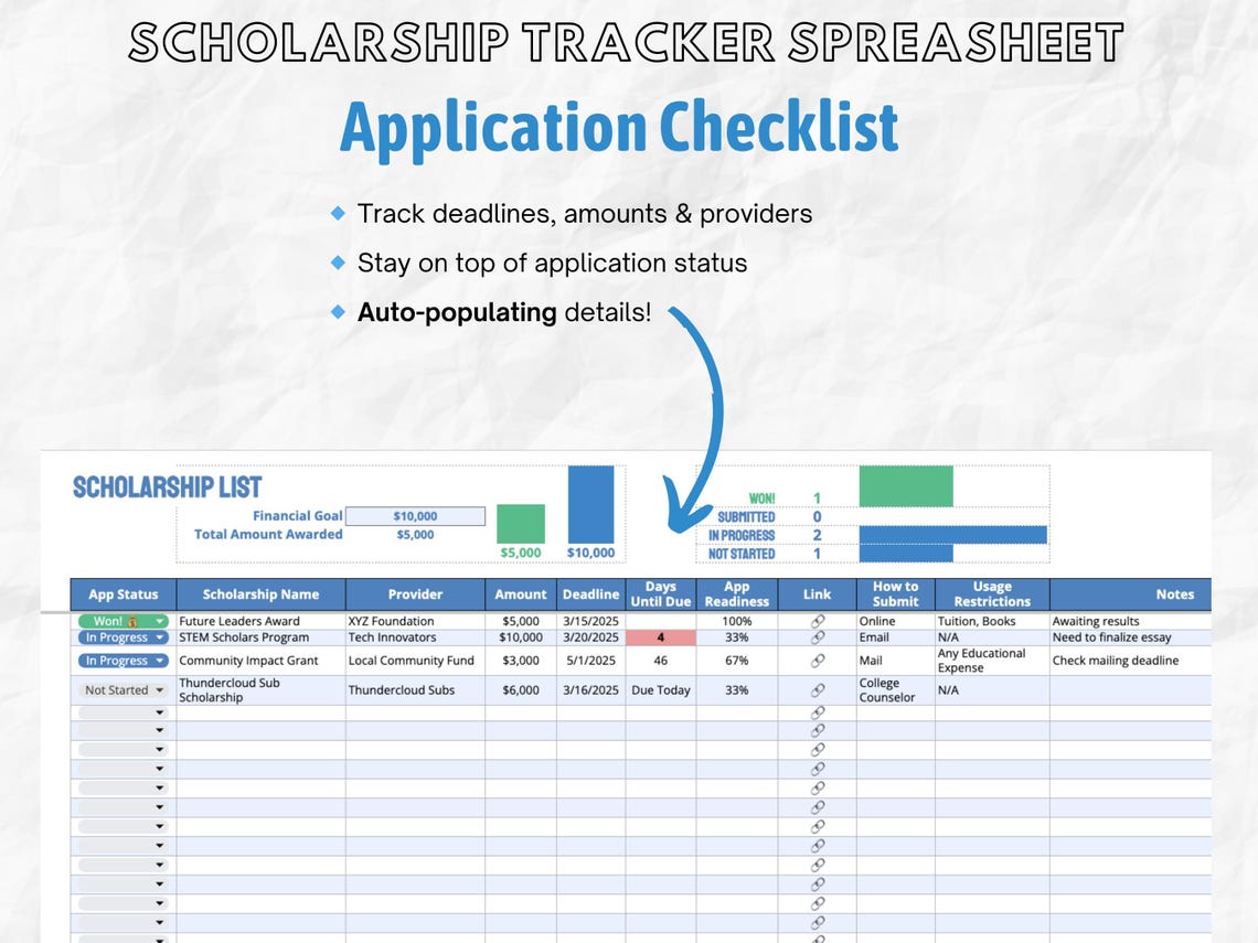 The WINNING Scholarship Tracker Spreadsheet | College Financial Aid ...