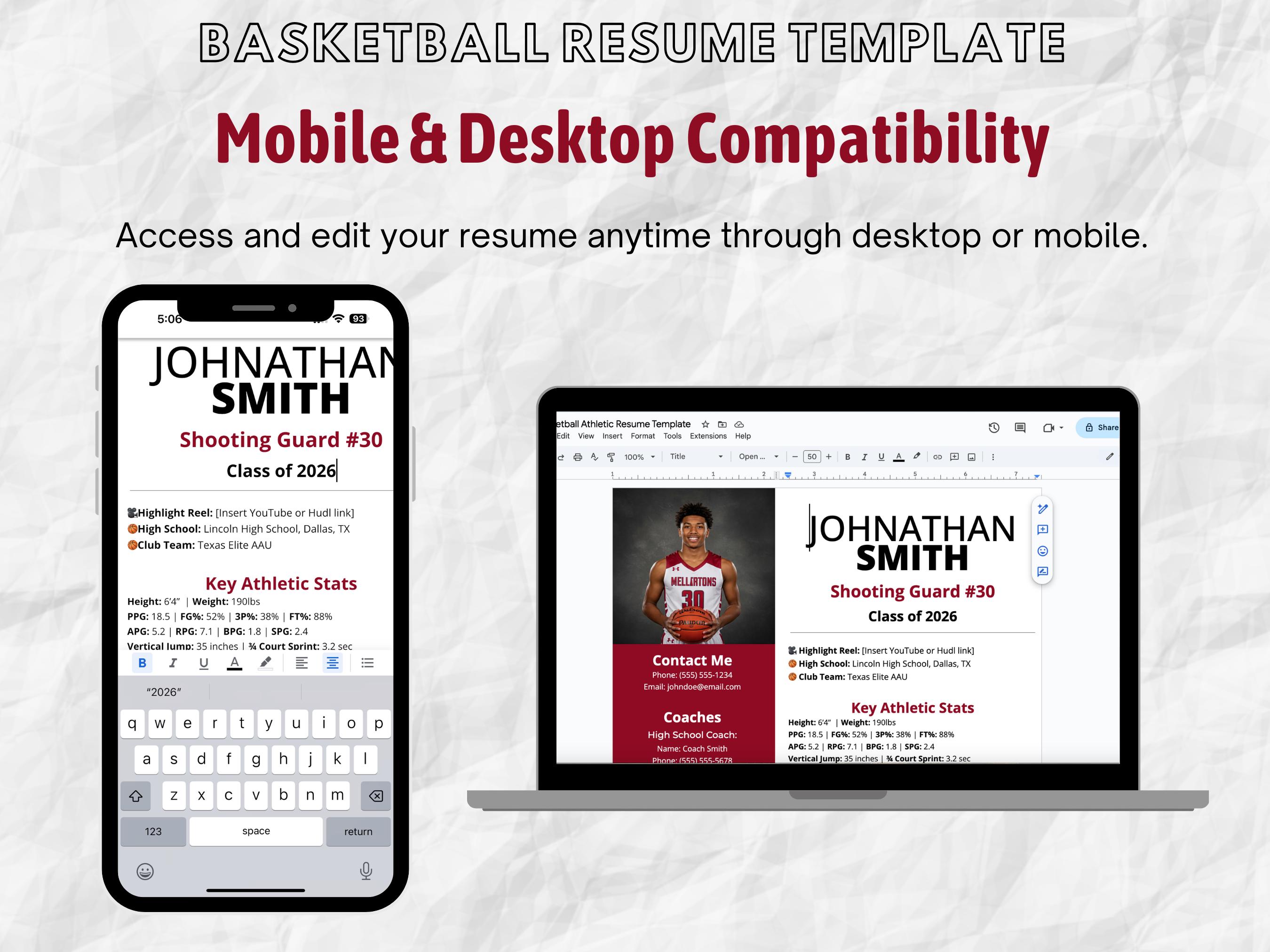 Elite Basketball Athletic Resume Template + Bonus Recruiting Guide ...