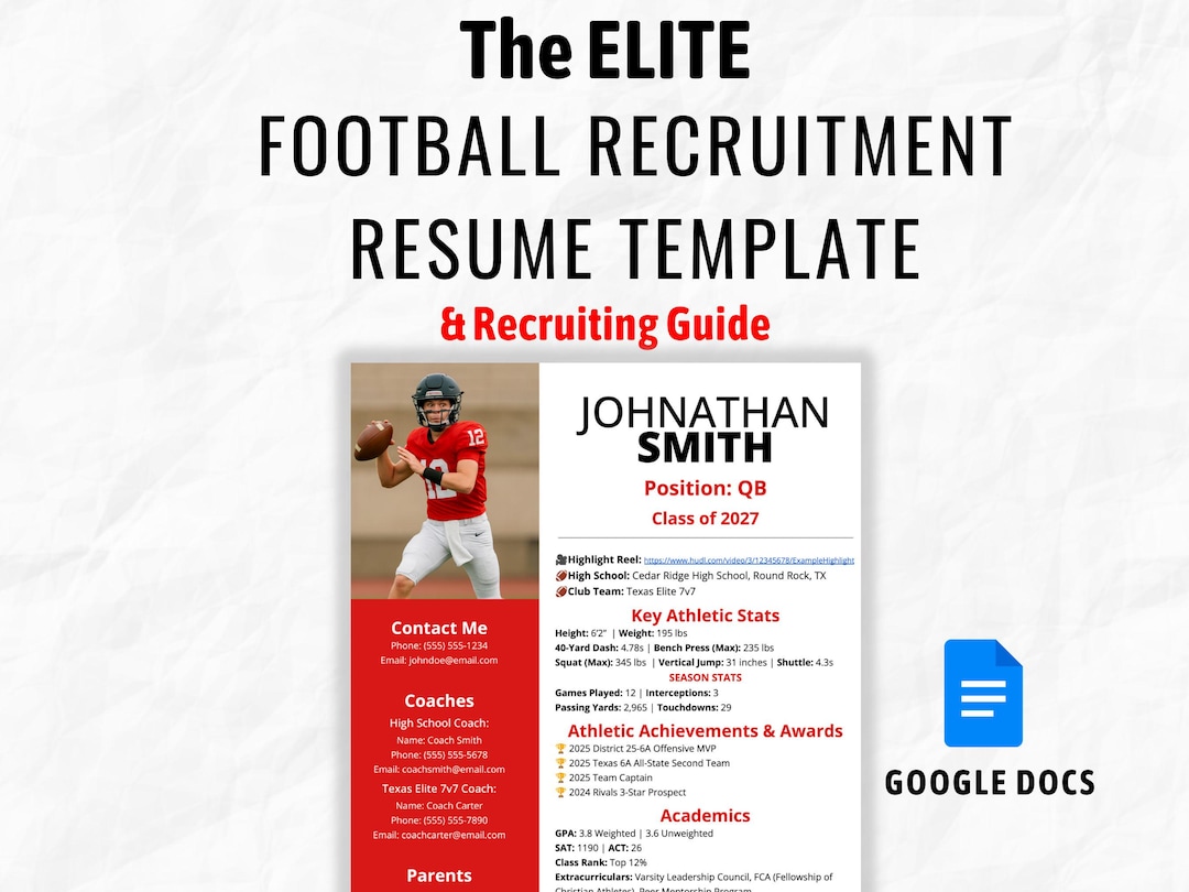 Football Resume Template: College Recruiting Athlete (google Doc ...