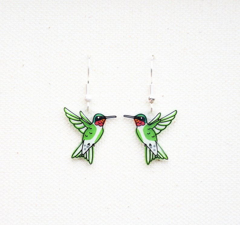 Ruby Throated Hummingbird Earrings, Green Hummingbird Jewelry, Cute ...