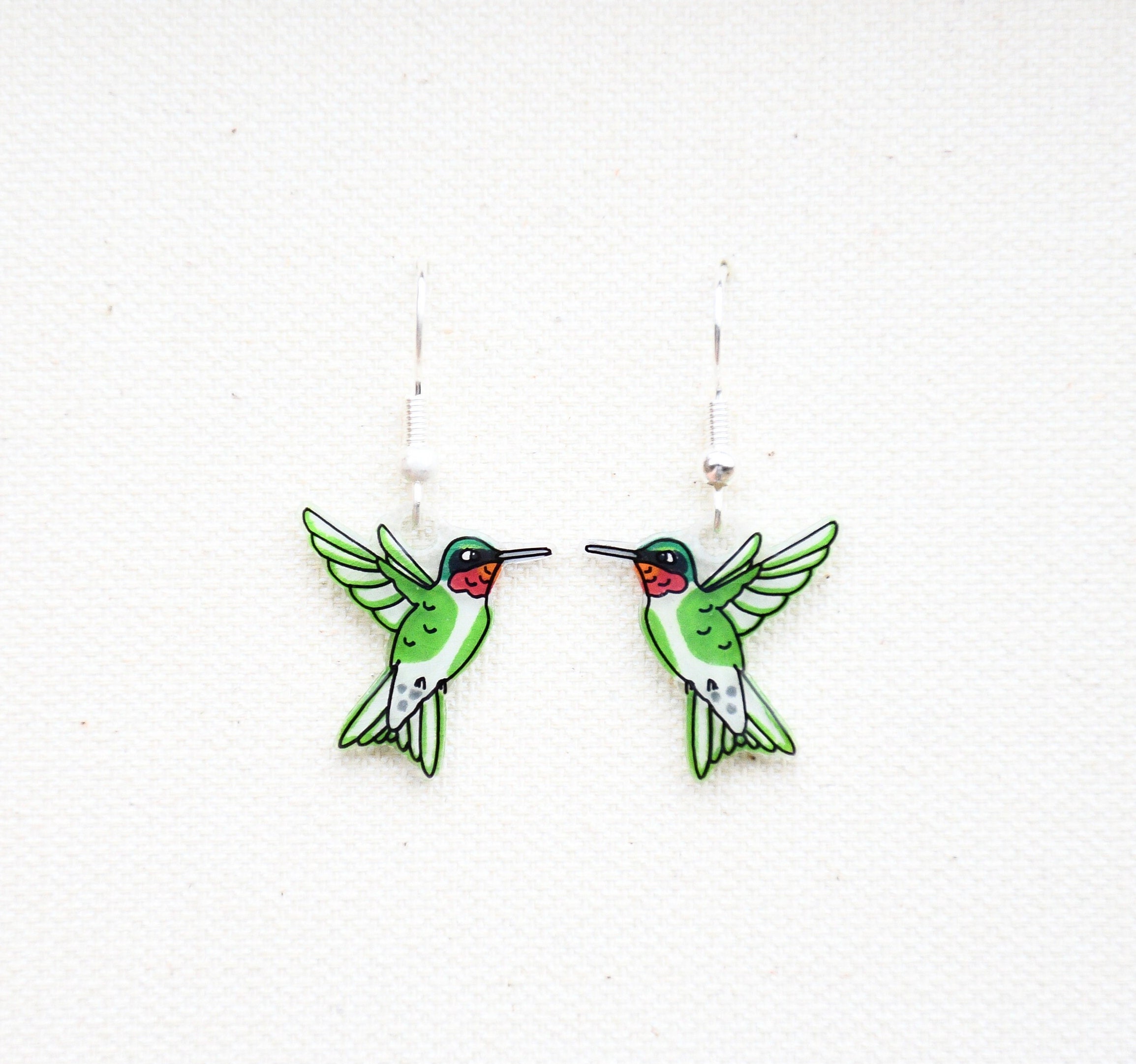 Ruby Throated Hummingbird Earrings, Green Hummingbird Jewelry, Cute ...