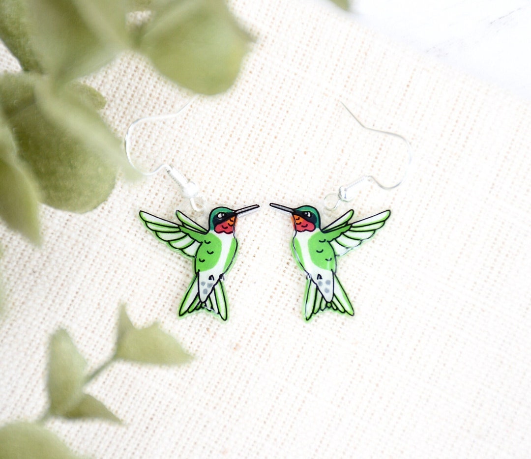 Ruby Throated Hummingbird Earrings, Green Hummingbird Jewelry, Cute ...