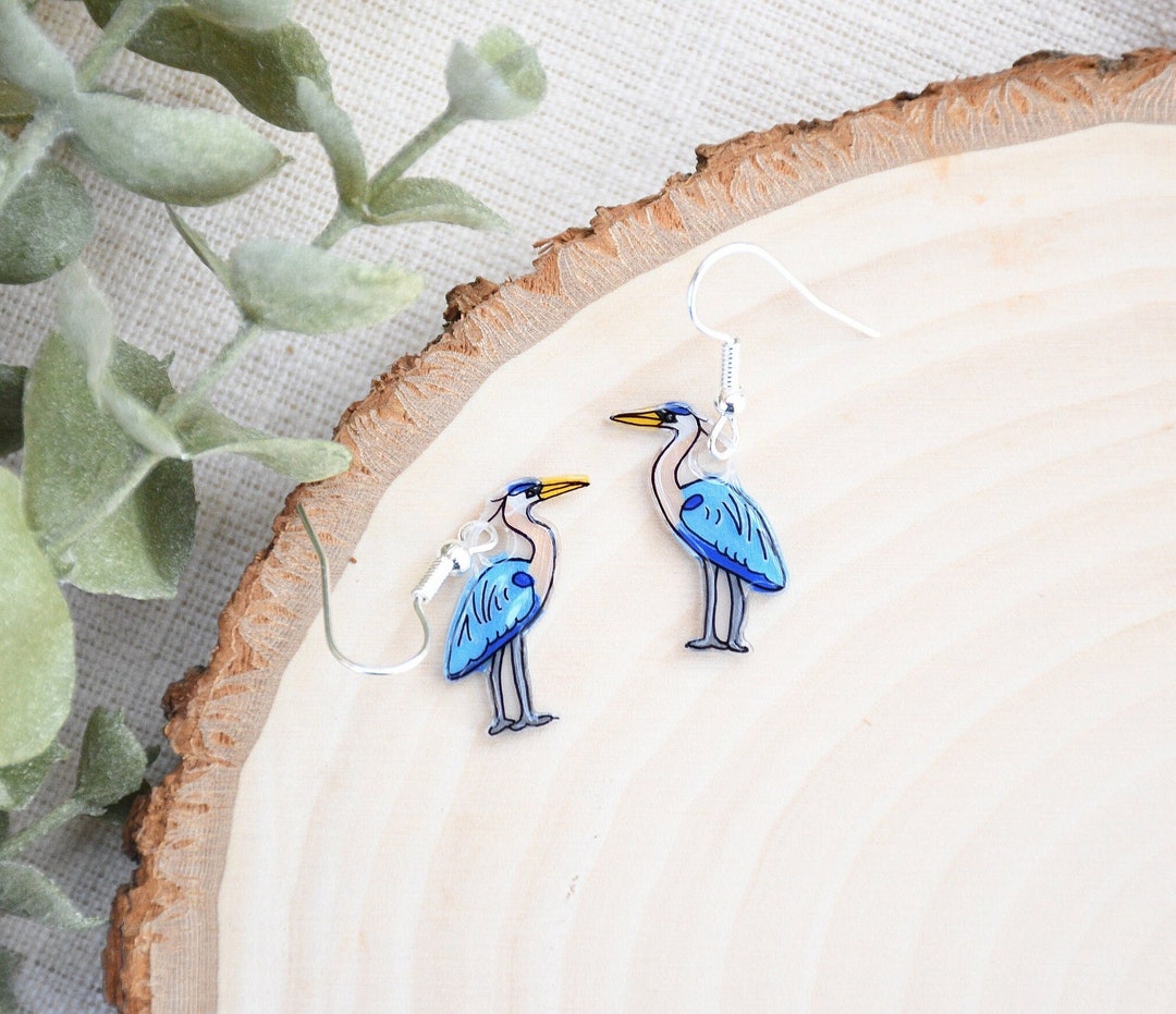 Great Blue Heron Earrings, Bird Earrings, Handmade Earrings, Shore Bird ...