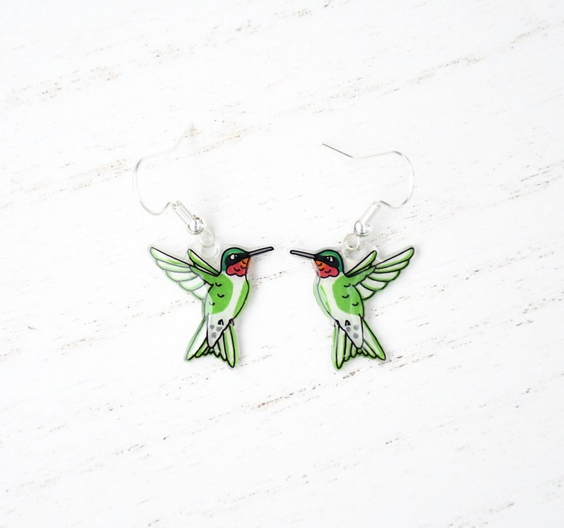 Ruby Throated Hummingbird Earrings, Green Hummingbird Jewelry, Cute ...