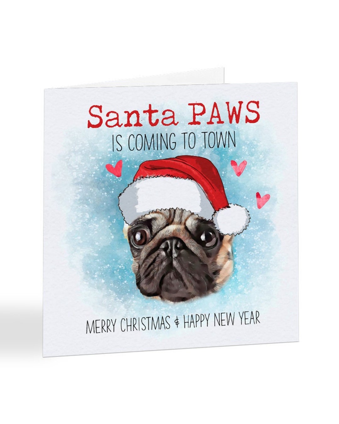 Pug Santa Paws Christmas Card - Etsy