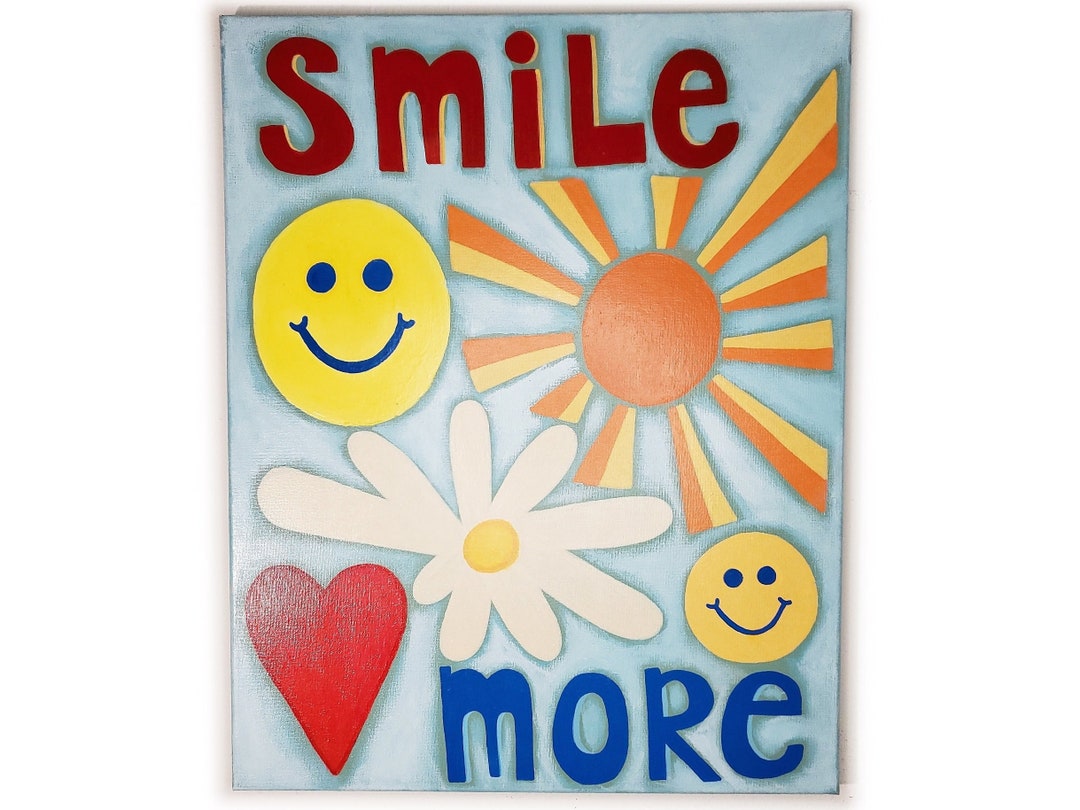 Smile More Doodle Acrylic Painting Colorful Bright Original Work - Etsy