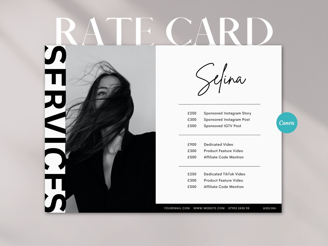 Influencer Rate Card I Canva Template I Influencer Kit I 1 Page Rate ...