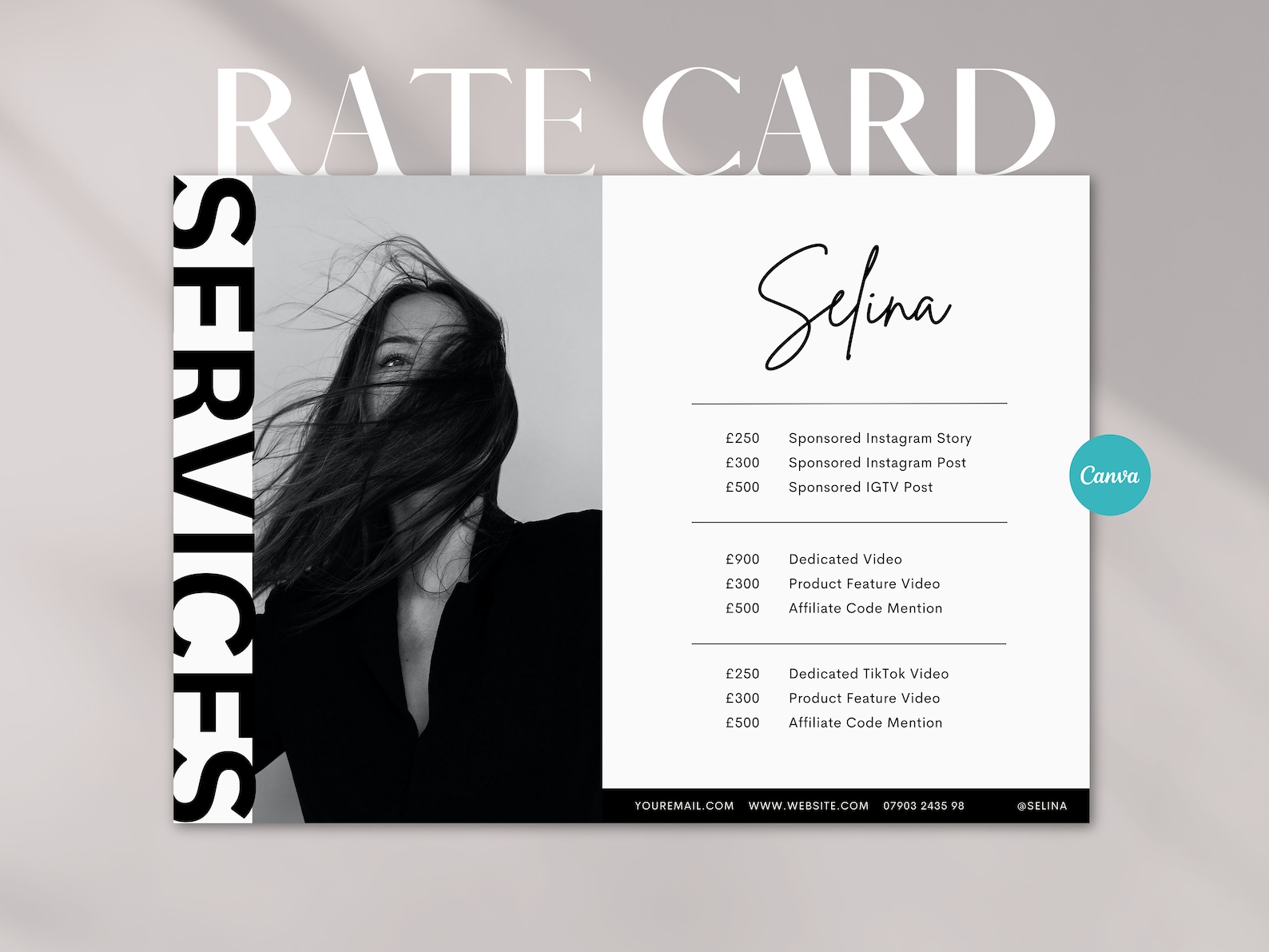 Influencer Rate Card I Canva Template I Influencer Kit I 1 Page Rate ...