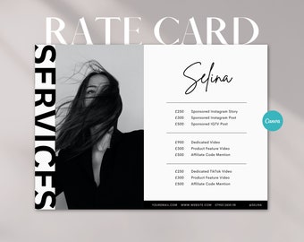 Influencer Rate Card I Canva Template I Influencer Kit I 1 Page Rate ...
