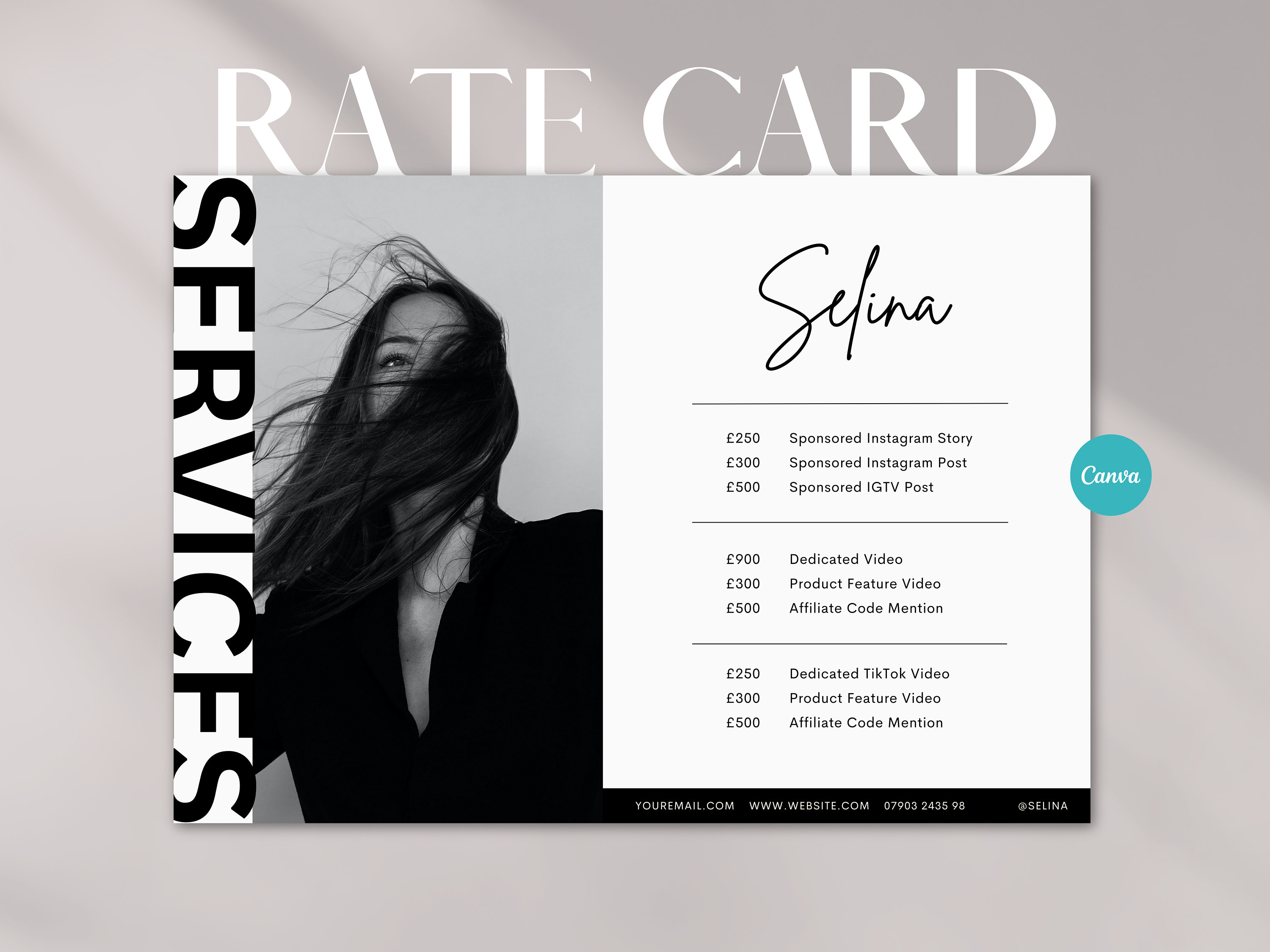 Influencer Rate Card I Canva Template I Influencer Kit I 1 Page Rate ...