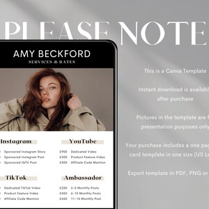 Influencer Rate Card I Canva Template I Influencer Kit I 1 - Etsy