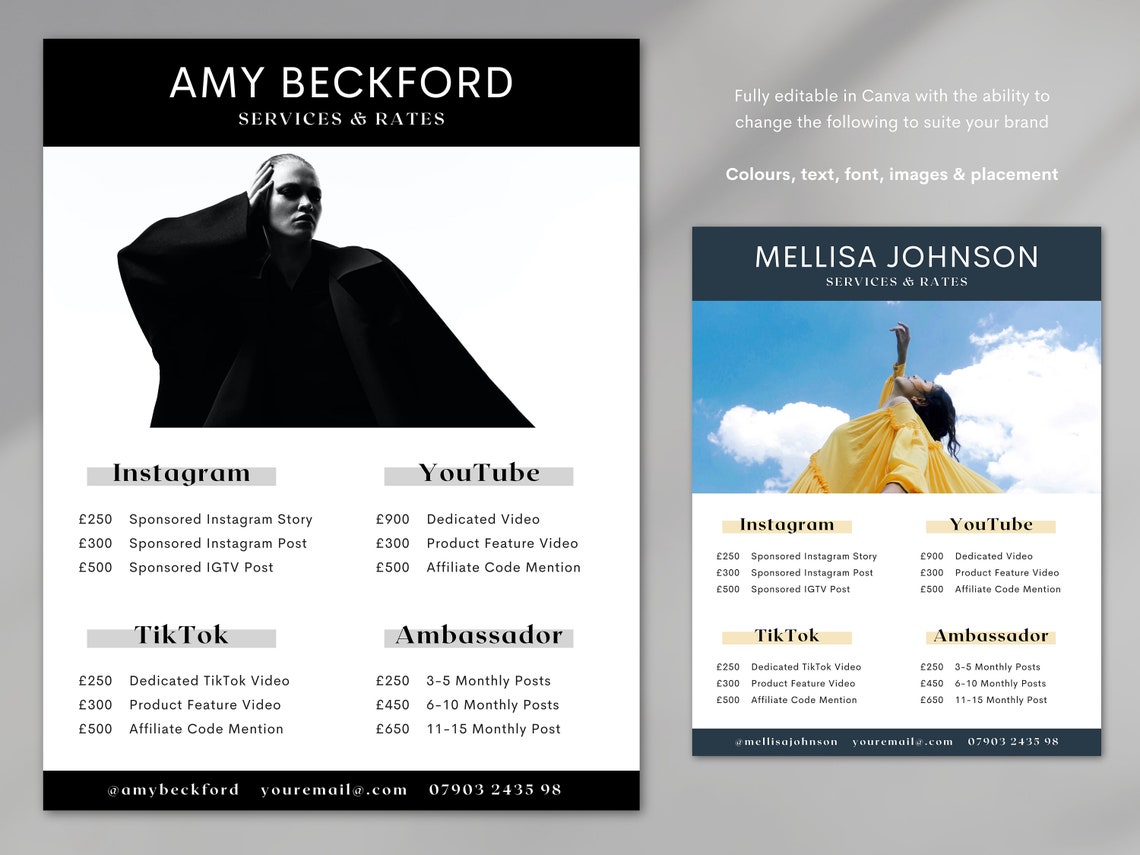 Influencer Rate Card I Canva Template I Influencer Kit I 1 Page Rate ...
